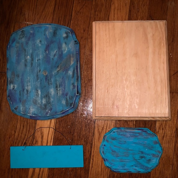 Accents | 4 Wooden Signs Painted Natural Blue Purple Diy | Poshmark